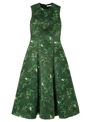 EMILIA WICKSTEAD Pleated Floral Printed Satin Mid-length Dress - Green