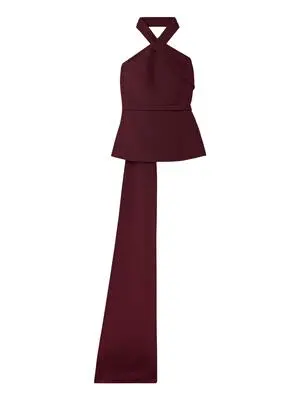 SAFIYAA LONDON Asymmetrical Crepe Halter Top - Brown
