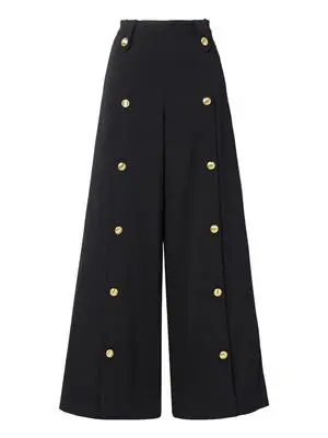 Rosetta Getty High-waisted Wide-leg Trousers With Golden Button Detail - Black