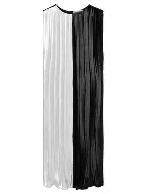 Partow Two-tone Pleated Hammered Satin Midi Dress - No