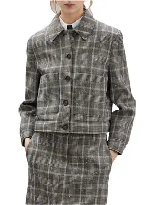 Brunello Cucinelli Sequin-embellished Checked Jacket - Gray