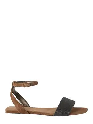 Brunello Cucinelli Embellished Open Toe Flat Sandals - Brown