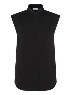 Brunello Cucinelli Sleeveless Curved Hem Shirt - Black