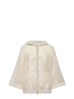 Brunello Cucinelli Sequined Hooded Sweater - White