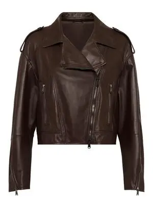 Brunello Cucinelli Asymmetrical Zip Biker Jacket - Brown