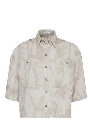 Brunello Cucinelli Brunello Cucinelli Leaf Print Short Sleeve Shirt White
