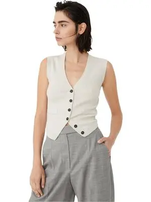 Brunello Cucinelli V-neck Button-up Knitted Vest - Gray