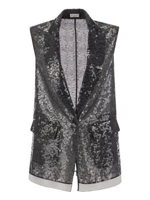 Brunello Cucinelli Embellished Sequined Gilet - Black