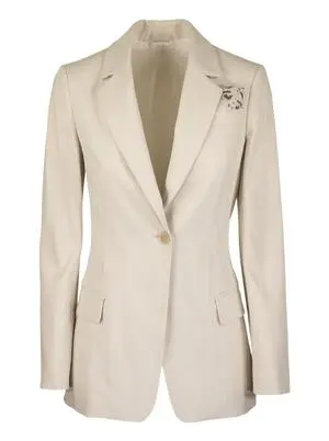 Brunello Cucinelli Brunello Cucinelli Silk Single-Breasted Fitted Blazer Nude