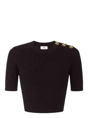 Elisabetta Franchi Cropped Knit Top - Black