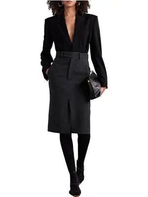 PETAR PETROV Grey Woolen Pencil Skirt - Black