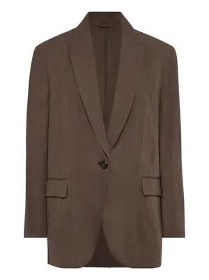 Brunello Cucinelli Single-breasted Blazer With Monili Chain Detail - Chocolate-colored
