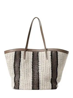 Brunello Cucinelli Striped Woven Tote Bag - Nude