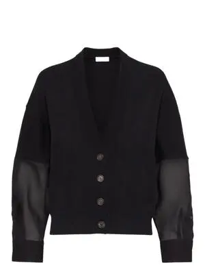 BRUNELLO CUCINELLI Brunello Cucinelli V-Neck Ribbed Knit Cardigan With Sheer Sleeves