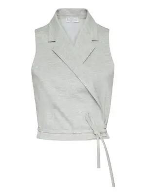 Brunello Cucinelli Sleeveless Wrap Blouse With Lapel Detail - Gray