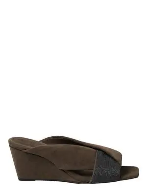 Brunello Cucinelli Embellished Wedge Sandals - Brown