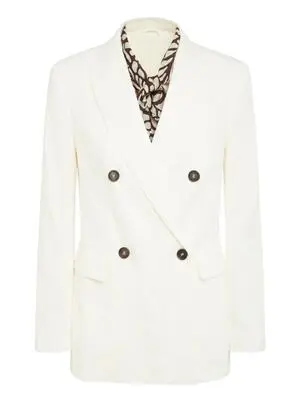 BRUNELLO CUCINELLI Brunello Cucinelli Double-Breasted Woven Blazer With Scarf Detail