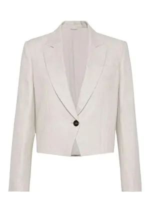 Brunello Cucinelli Single Breasted Cropped Blazer - White