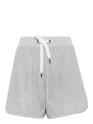 Brunello Cucinelli Sparkling Net Knit Drawstring Shorts - Silver