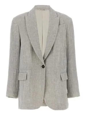 Brunello Cucinelli Single-breasted Blazer With Notched Lapel And Vented Back - Gray