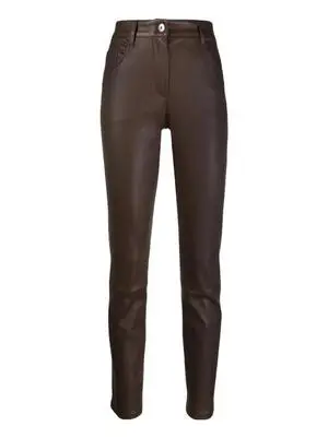 Brunello Cucinelli Slim-fit Leather Trousers - Black
