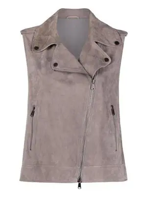 Brunello Cucinelli Sleeveless Leather Jacket - Gray