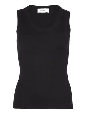 LISA YANG Ribbed Knit Round Neck Tank Top - Black