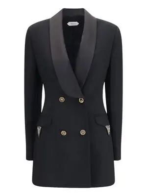 Versace Satin Shawl Double-breasted Blazer - Black