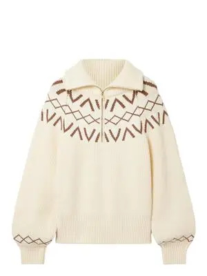 VARLEY Varley Half-Zip Sweater With Fair Isle Motif And Blouson Sleeves
