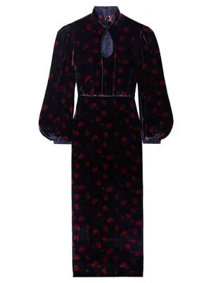 Saloni Domino Cutout Floral-print Velvet Midi Dress - Black