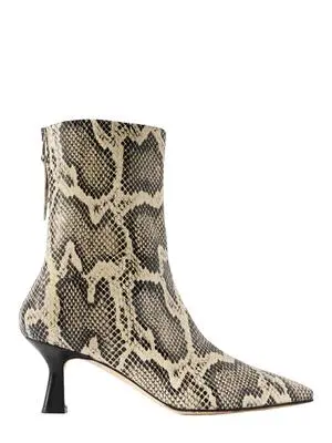 AeydĒ Leather Ankle Boots With Snakeskin Effect - Nude