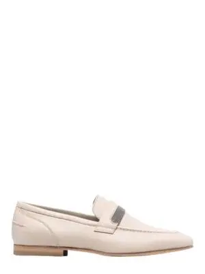 Brunello Cucinelli Monili Chain Leather Loafers - Nude