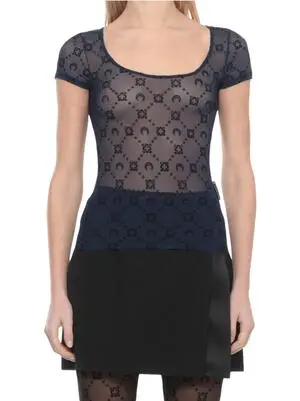 MARINE SERRE Flock Open Neck Top - Black