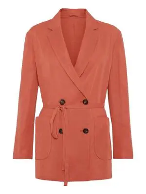 Brunello Cucinelli Double Breasted Suit With Monili Chain Detail - Orange
