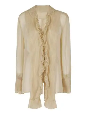 Alberta Ferretti Alberta Ferretti Ruffled Pleated Blouse Beige