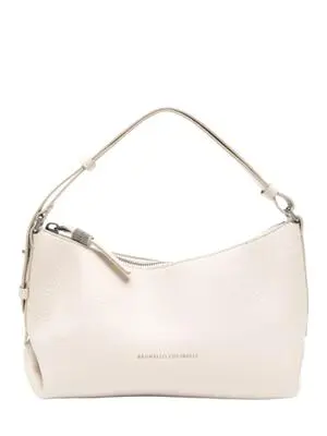 Brunello Cucinelli Logo-stamp Leather Top-handle Bag - White