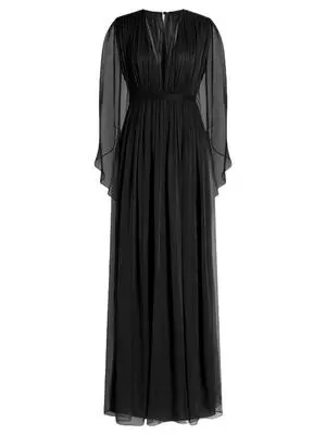 Alberta Ferretti V-neck Cape-sleeve Maxi Dress - Black