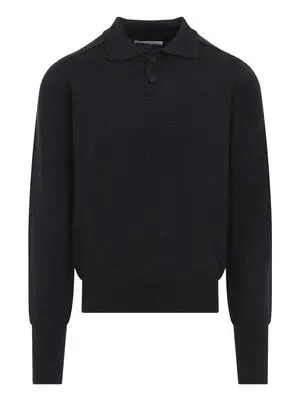 Studio Nicholson Long-sleeve Knitted Polo Shirt - Black