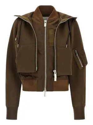 Sacai Sponge Sweat Panelled Hoodie - Brown