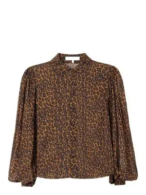 FRAME Leopard Print Silk Crepe De Chine Blouse - Brown