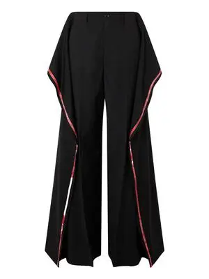 Junya Watanabe Crepe Straight-leg Pants With Contrast Piping - Black
