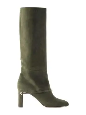 Jennifer Chamandi Buckled Suede Knee High Boots - Green