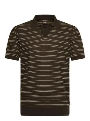 Hugo Boss Narciso Striped Knit Polo Shirt - Brown