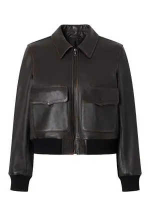 NILI LOTAN Cropped Leather Jacket - Black