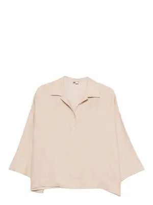 Eleventy Spread Collar Short Sleeve Blouse - Nude