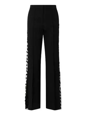 Sharon Wauchob Lace-trimmed Cotton And Silk-blend Straight-leg Pants - Black