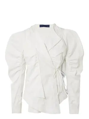 SHARON WAUCHOB Sharon Wauchob Cotton Poplin Top With Dramatic Ruches And Blouson Sleeves