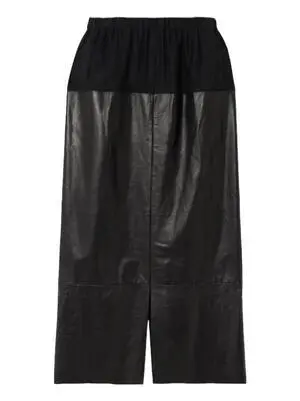 Sharon Wauchob Paneled Silk-jersey And Leather Midi Skirt - Black