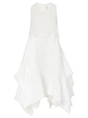 Comme Des Garçons Crochet-trimmed Cloqué Midi Dress - White