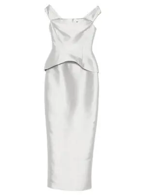 Solace Off-the-shoulder Back Slit Maxi Dress - Silver